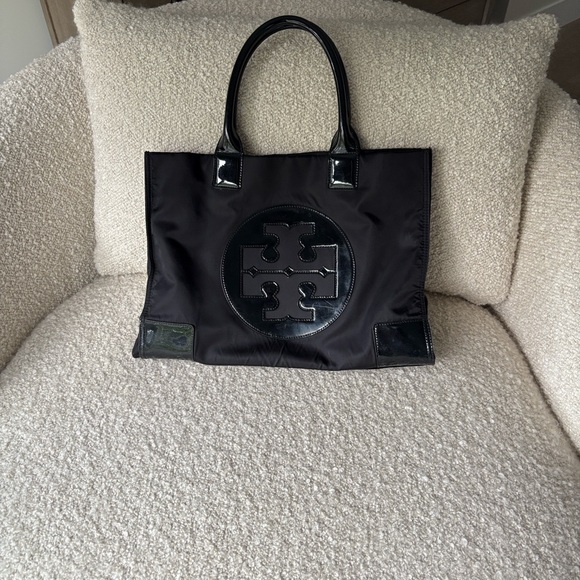 Tory Burch | Bags | Tory Burch Black Logo Nylon Tote Bag | Poshmark